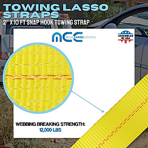 Mega Cargo Control 2” x 10 FT Snap Hook Tie Down Winch Strap | Snap Hook Straps for Tow Dolly (4 - Pack)- Assembled in USA