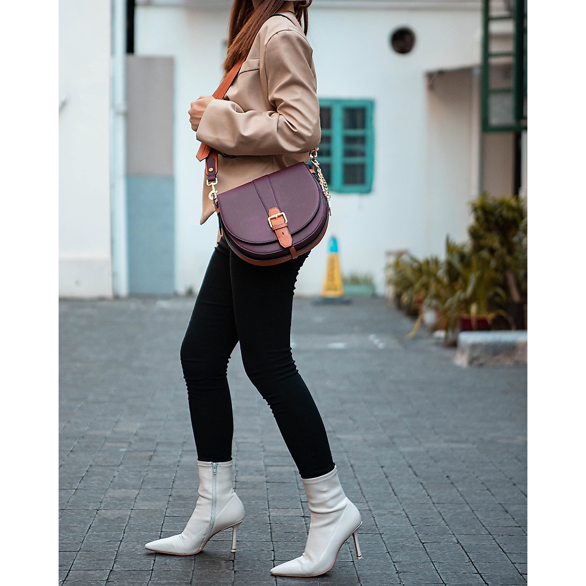 MKF Collection Shoulder Bag for Women, Snake Embossed Vegan Leather Color Block Crossbody Handbag Purse