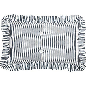 VHC Brands Sawyer Mill Ticking Striped Cotton Farmhouse Pillow 22x14 Filled Bedding Accessory, 14x22, Blue Denim