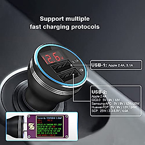 PSXROUKI Car Charger Adapter,5A/51W Dual USB Car Charger Fast Charging QC3.0 Metal Cigarette Lighter USB Charger Voltage Display Compatible with iPhone 11 Pro/8/7/6,iPad Pro, Galaxy Note 8/S8/S7/S6