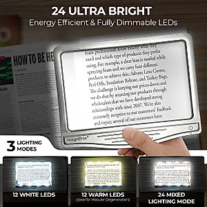 MagniPros 3X Large Ultra Bright LED Page Magnifier with Anti-Glare Dimmable LEDs(Evenly Lit Viewing Area & Relieve Eye Strain)-Ideal for Reading Small Prints & Low Vision