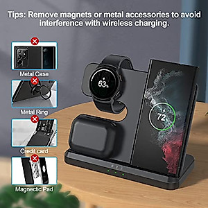 Wireless Charging Station for Samsung, SWIO 3 in 1 Fast Charger Dock for Galaxy Watch 5 Pro/5/4/3/Active 2,Galaxy S23 S22 S22+ S21 S20 Ultra FE/Note 20 10 9/ Z Flip Fold 4 3 2, Buds/2/Pro/Live