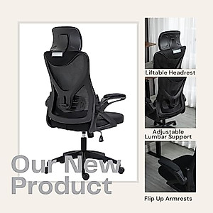 High Back Office Chair with Flip-Up Armrests,Ergonomic Home Office Desk Chairs with Adjustable Lumbar Support Headrest for Home Study Office