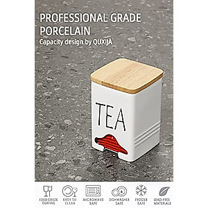 QUXIJA Ceramic Farmhouse Tea Bag Storage Organizer Caddy Holder with Lid (White)