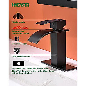 HYEASTR Waterfall Bathroom Faucet Single Handle Bathroom Sink Faucet with Overflow Pop Up Drain & Supply Lines Matte Black 1 Hole