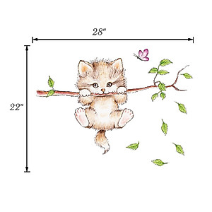 Woodland Arts Wland 28 inches x 22 inches Cartoon Cute Cat on The Tree Branches Wall Decals Wall Stickers Decor Girls Bedroom Decal Kids Nursery Sticker Bathroom Playroom