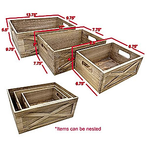 Admired By Nature Rustic Barn Door Style Home Décor Nesting Storage Organizer Wooden Crates, Set of 3, Natural, ABN5E172-NTRL,Barn Door Light brown