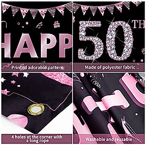 Large 50th Birthday Banner Decorations, Purple Happy 50 Birthday Party Supplies for Girls, Fifty Birthday Outdoor Yard Sign Decor (9.8x1.6ft)