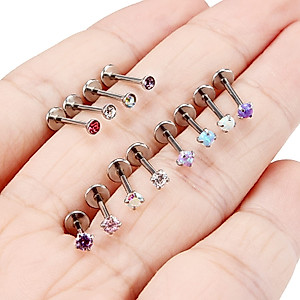 Ocptiy 18G Push in Nose Ring Stus for Women Surgical Stainless Steel Straight Threadless Nose Nostril Lip Ring Stud Bone Pin Bar Cartilage Tragus Helix Earring Piercing Jewelry Men Diamond 3mm Silver