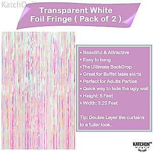 KatchOn, XtraLarge Foil Iridescent Backdrop Curtain - 3.2x8 Feet, Pack of 2 | Pink Tinsel Curtain Backdrop for Iridescent Party Decorations | Iridescent Streamer Backdrop for Pink Party Decorations