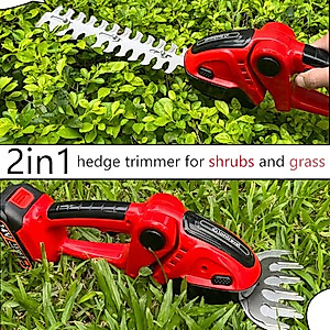 Cordless Hedge Trimmer-24V Electric Shrub Trimmer Grass Shears Handheld Grass Cutter, Hedge Shear with 2 PCS Rechargeable Battery, Charger and Toolbox to for Garden, Lawn, Red