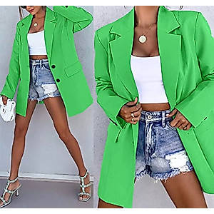 ANRABESS Women's Casual Button Long Sleeve Lapel Open Front Pad Shoulder Oversized Office Blazer Jacket Work Suit 638lvse-M Green