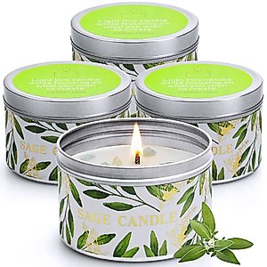 Sage Candles for House Energy Cleansing,4 Pack House Warming Gifts New Home Pure White Sage Candle Set for Chakra Healing-18oz 120 Hour Long Lasting Natural Soy Wax Aromatherapy Candle