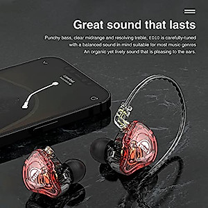 in Ear Monitor Earphones 10mm Dynamic Hybrid Wired Earbuds IEM Earphones with 2 Pin Cable Improve Music Quality HiFi Stereo Earbuds Fashion Noise-Isolating Earbuds for Gaming & Music Red with Mic