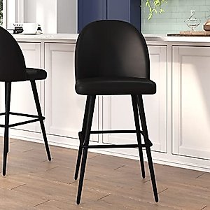 Flash Furniture Lyla Commercial Grade Modern Armless Barstools - Black LeatherSoft Upholstery - 30" Barstool - Contoured Backrest - Steel Frame & Footrest - Set of 2