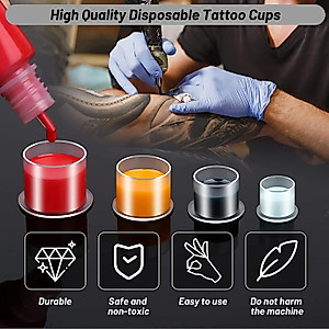 Yuelong 300pcs Ink Caps with Base Tattoo Ink Cups White Mixed #11 Small #14 Medium #17 Large Pigment Caps for Tattoo Permanent Makeup Container Cap Tattoo Accessory Tattoo Supplies Tattoo Kits