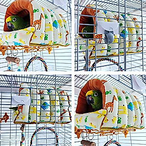 Bird Nest House Winter Warm Hammock Happy Hut Cave Bed for Parrot Budgie Parakeet Cockatiel Conure Hamster Mouse Chinchilla (L, Yellow)