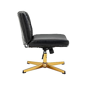 VanTook Home Office Swivel Desk Chair, Modern PU Vanity Chair, Height Adjustable Armless Computer Executive Chair Task Chair with Gold Base for Living Room, Makeup, Studying, Black