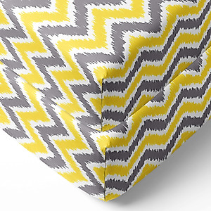 Bacati Ikat Zigzag Crib Fitted Sheet, Grey/Yellow