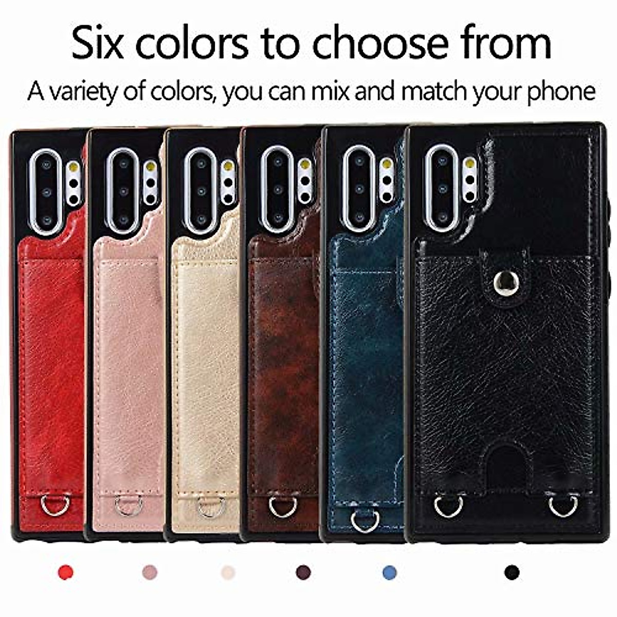 Jaorty PU Leather Wallet Case for Samsung Galaxy Note 10+ Plus/Pro/5G Necklace Lanyard Case Cover with Card Holder Adjustable Detachable Anti-Lost Neck Strap Case for Galaxy Note 10+/Pro/5G,6.8",Black