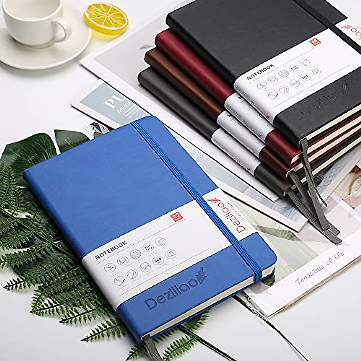 Deziliao Hardcover Notebook Journal 160 Pages, Lined Journal Notebooks for Work, 100Gsm Premium Thick Paper with Pocket, Medium 5.7"x8.4" （Blue, Ruled）