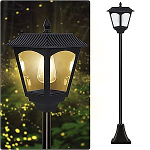 Dynaming 100 Lumen Solar Post Lights, 67 Inch Outdoor Solar Powered Vintage Street Lights, LED Edison Bulb Solar Post Lamp Waterproof for Garden Patio Lawn Pathway Driveway Backyard, Warm White
