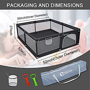 Ajgsa Baby Playpen for Toddler, Sturdy Non-Toxic Safety Play Kids Activity Center with Soft Breathable Mesh for Indoor & Outdoor Playpen for Babies (50x50x27inch) (Black), (BABY-15022)
