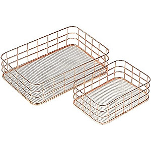 Metal Storage Baskets, Copper Wire Basket Organizer (Rose Gold, 2 Piece Set)