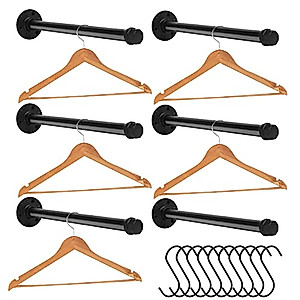 EGASON 6 Pcs Industrial Pipe Clothes Bar 12 Inch Rustic Black Iron Pipe Clothing Rack Wall Mounted Garment Rack Holder Hanging Closet Rods for Bedroom Bathroom Boutique