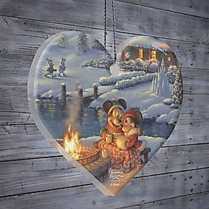 Disney – Mickey and Minnie Mouse – Christmas Lodge – Thomas Kinkade Studios – 3.5” x 3” Heart Shaped Hanging Acrylic Print – Officially Licensed Collectible