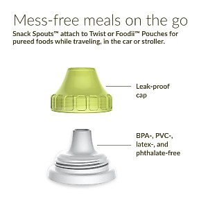 Kiinde Foodii Reusable Snack Spout Attachments for Homemade Puree Squeeze Pouches, Easy and Convenient Food Maker System for Babies and Toddlers, 2-Pack