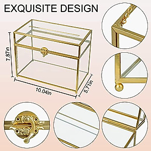 Jajamy Glass Wedding Card Box with Slot, Large Clear Card Box Gold Brass Gift Card Storage Box Perfect for Wedding Receptions, Baby Shower, Birthday Party, Bridal Shower Greeting Card Glass Organizer