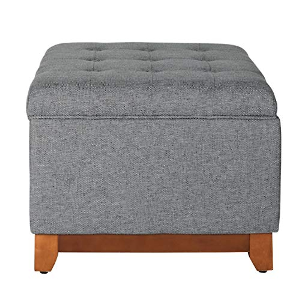 Homepop Home Decor | Upholstered Chunky Tufted Square Storage Ottoman| Hinged Lid Ottoman with Storage for Living Room & Bedroom, Gray