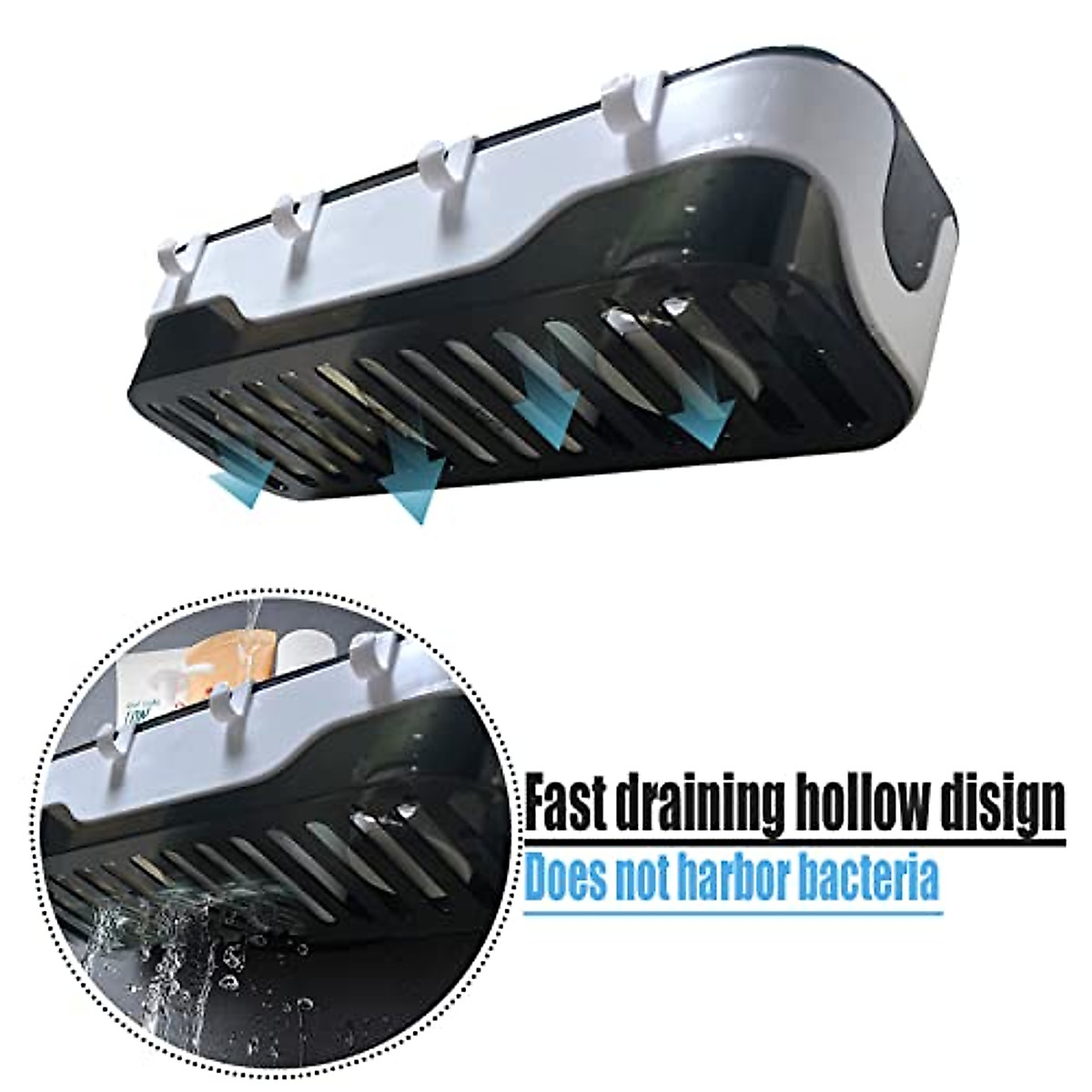 Potenco Shower Caddy Shelf Organizer Storage 2 Pack, Wall Adhesive Shower Holder for Shampoo No Drilling, Rustproof Storage Rack Shower Shelf Suction Removable for Bathroom Kitchen Bedroom