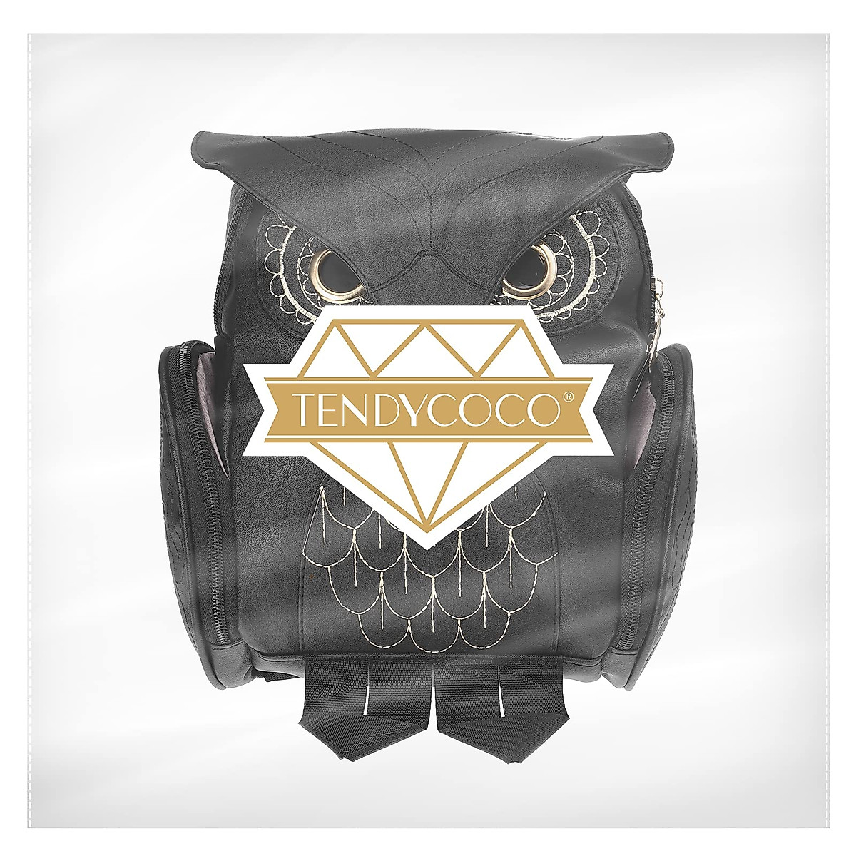 TENDYCOCO Women Girls PU Leather Owl Cartoon Backpack Fashion Casual Satchel School Purse (black)