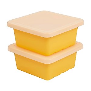 ECR4Kids Square Bin with Lid, Storage Containers, Yellow, 2-Pack