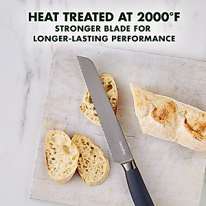 GreenPan Titanium 8" Bread Knife, Titanium Coated, Stainless Steel, Eco-friendly, Ergonomic Grip, Slip Resistant, Balanced, Heat Treated, Hand Sharpened, Dishwasher Safe