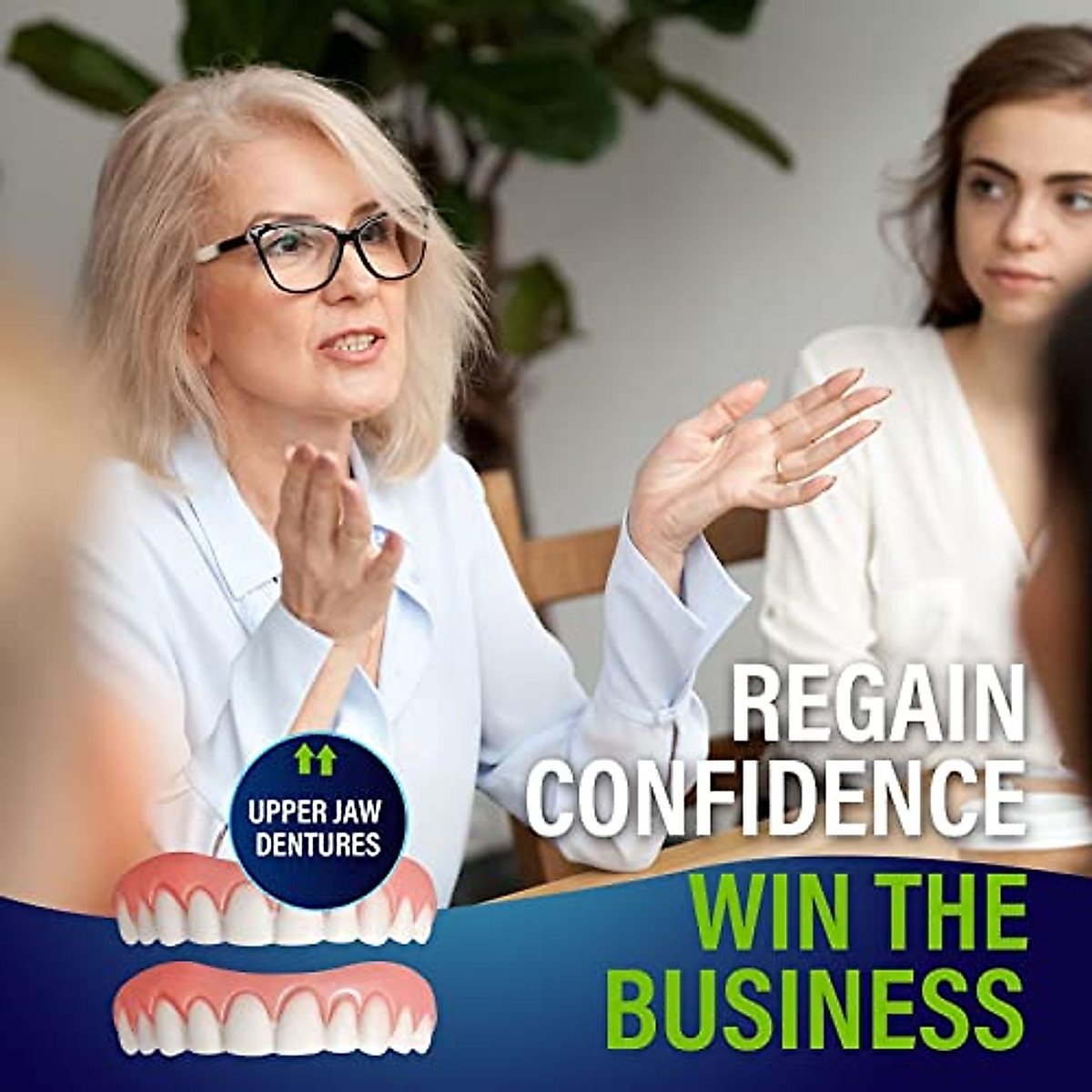 Fake Teeth, 2 Pcs Cosmetic Teeth, Comfort Upper and Lower jaw Denture, Protect Your Teeth, Regain Confident Smile