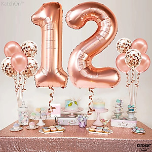KatchOn, Rose Gold 12 Balloon Number - Huge 40 Inch | 12th Birthday Decorations for Girls | 12th Birthday Balloons, Confetti Balloons | 12 Birthday Balloon for Girls | Number 12 Balloons for Birthdays