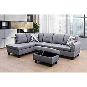Star Home Living Maryland L-Shape Left Facing Sectional Sofa, Grey