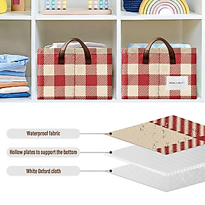 susiyo Stylish Retro Red Checkered Plaid Pattern Fabric Storage Baskets Small Storage Bins with Handles - 1 Piece