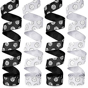 4 Rolls 20 Yards Volleyball Ribbons Glitter Volleyball Decorations Sports Ribbons for Crafts Team Ribbons Grosgrain 7/8-Inch Volleyball Ribbon for Hair Bows Sports,0.88 Inch (Black, White)
