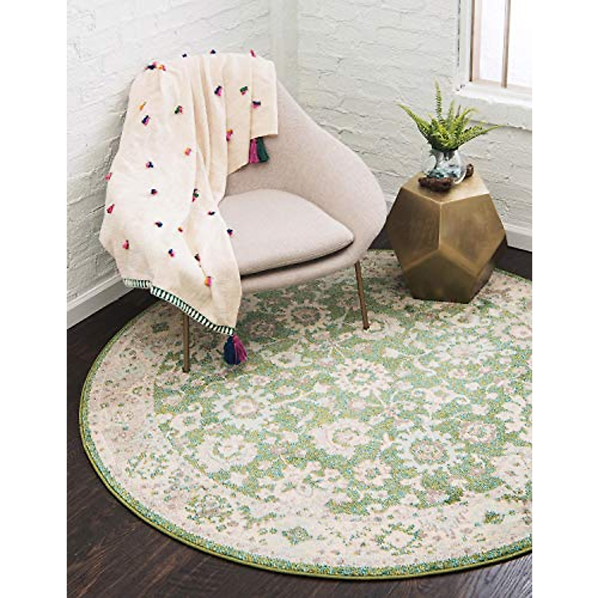 Unique Loom Penrose Collection Distressed Traditional Vintage Floral Area Rug, 3 ft 3 in x 3 ft 3 in, Green/Beige