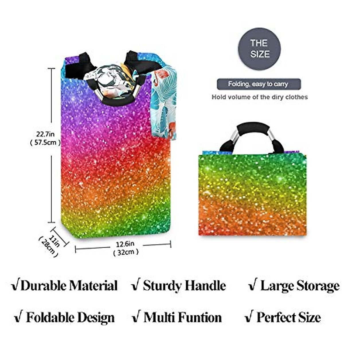 CaTaKu Tie Dye Laundry Hamper, Rainbow Laundry Basket Box Big Storage Waterproof Easy Carry for Family Dormitory Laundry Room, 12.6 x 11 x 22.7 Inches