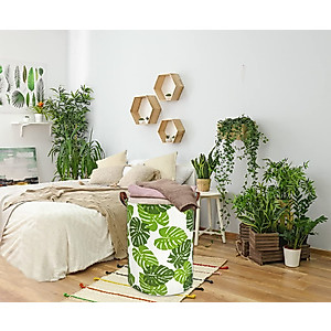 HIYAGON Laundry Baskets,Collapsible Hamper, Canvas Fabric Laundry Hamper,for Toy Organizer Bins,Gift Baskets, Bedroom, Clothes, Nursery,Kids,Boys (Green Leaf)