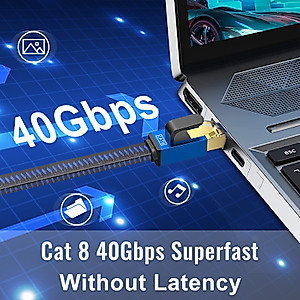 LEKVKM Cat 8 Ethernet Cable 50 FT High Speed Long Internet Cable Nylon Braided Network Cable RJ45 Connectors SSTP Shielded Flat LAN Cable Cat8 ethernet Cables 50feet for PC