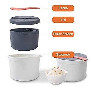 Microwave Rice Cooker Set, 2L Large Capacity Microwave Rice Cooker Steamer, Multifunctional Rice Spoon Lid Strainer Steaming Pot Rice Cooker for Home Kitchen Cooking