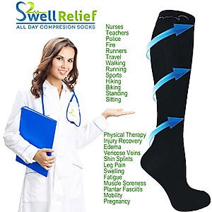 2 Pair Navy Blue Small/Medium Ladies Compression Socks, Moderate/Medium Compression 15-20 mmHg. Therapeutic, Occupational, Travel & Flight Knee-High Socks. Womens and Mens Hosiery.