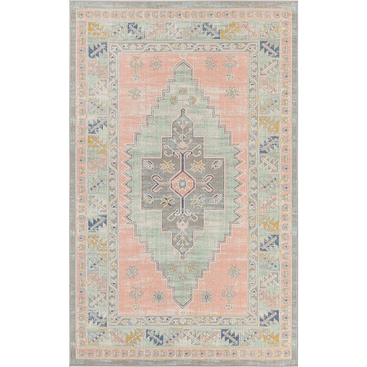 Unique Loom Whitney Collection Area Rug - Geneva (5' 3" x 8' Rectangle, Pink/ Blue)