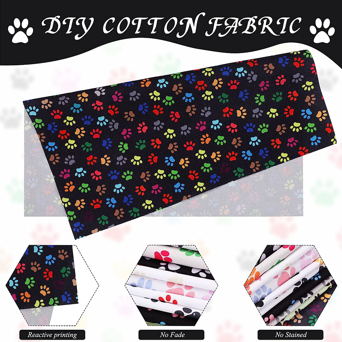 10 Pieces Paws Fabric Cute Paw Prints Squares Paw Print Fabric Fat Quarters Sewing Fabric Animal Footprint Puppy Cat Bone Printed Fabric for DIY Crafts Supplies (20 x 20 Inch)